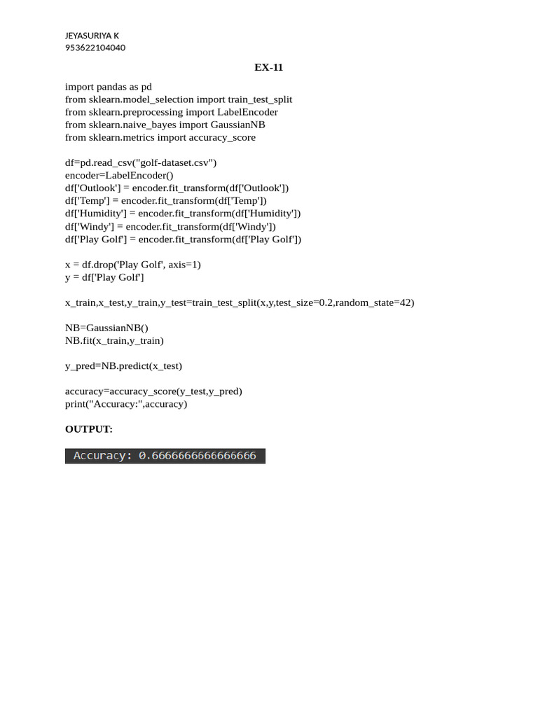 Naive Bayes Golf Prediction Model Pdf