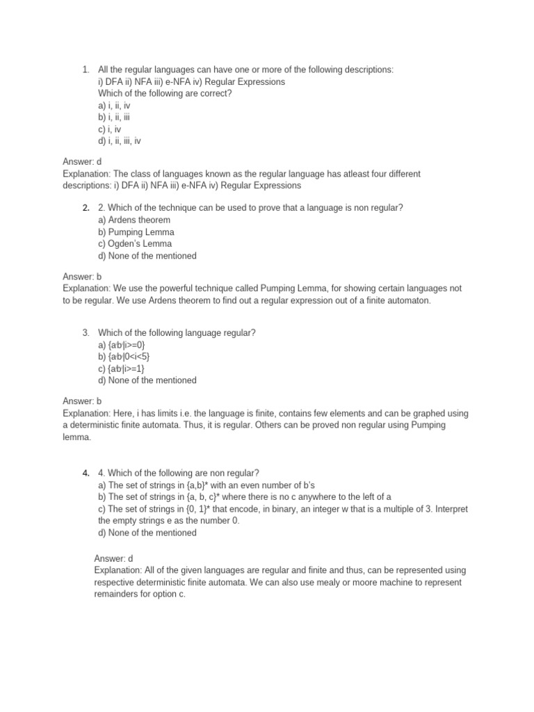 Regular Languages & Automata Quiz | PDF | Automata Theory | Theory Of Computation