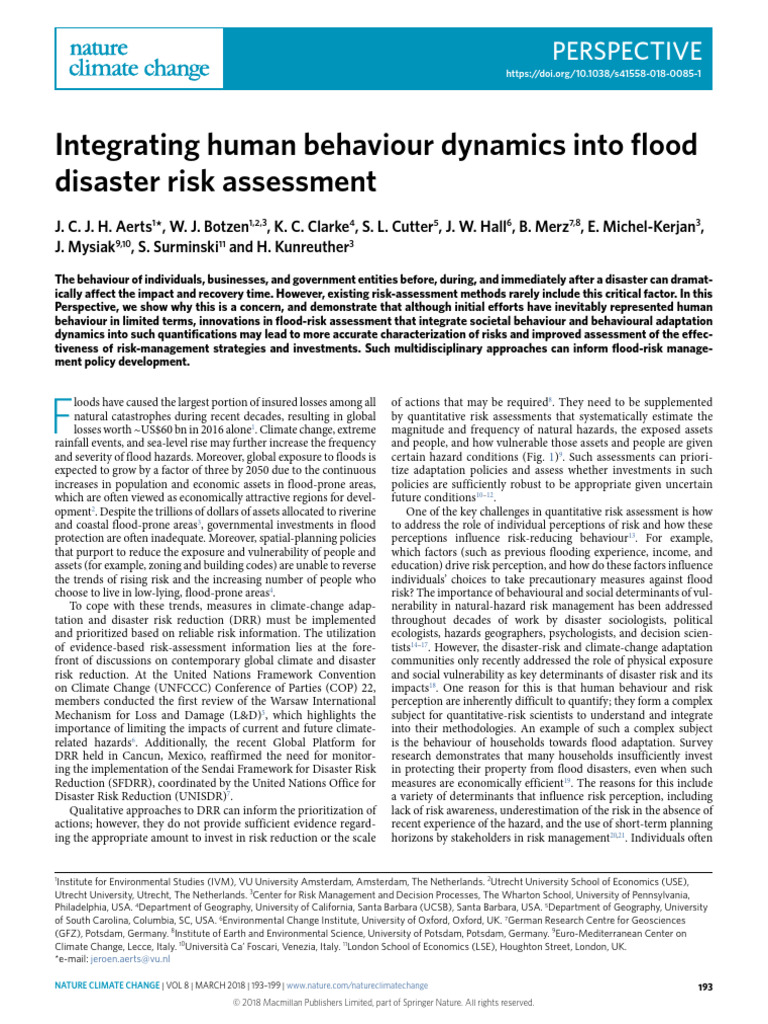 Integrating Human Behaviour Dynamics Into Flood Disaster Risk Assessment - 2018 - 582 | PDF ...