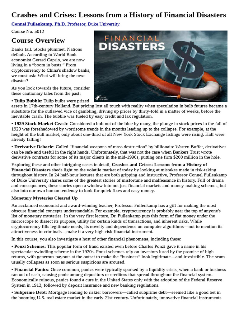 TTC Crashes and Crises Lessons From A History of Financial Disasters ...