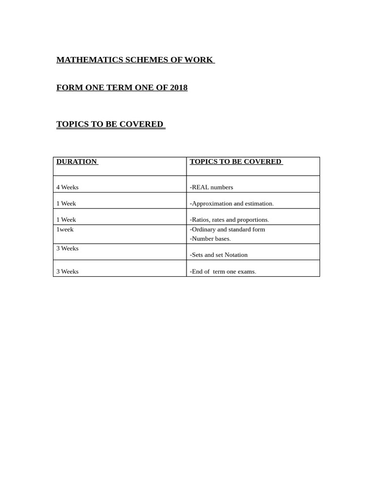 Form 1 Math Scheme Term 1 2018 | PDF | Elementary Mathematics | Arithmetic