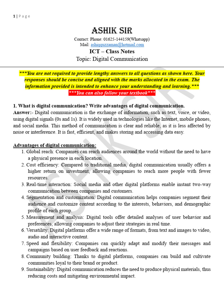 ICT Digital Communication Notes-1 | PDF | Wi Fi | Wireless