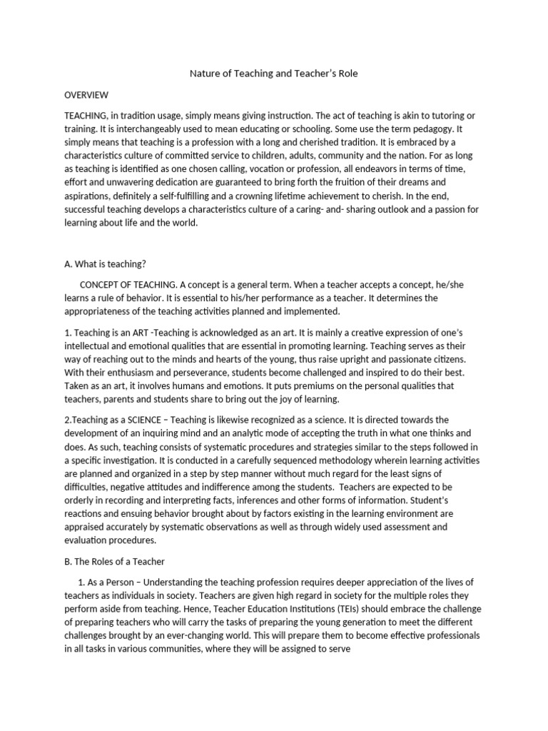 Nature of Teaching and Teacher | PDF | Learning | Teachers