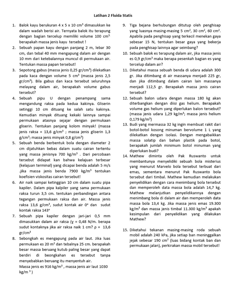 Latihan Fluida Statis 2 | PDF