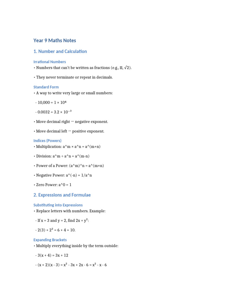Year 9 Maths Notes | PDF