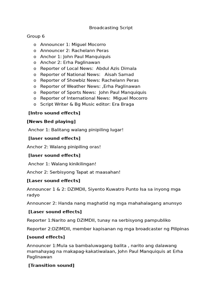 Broadcasting Script G6 | PDF