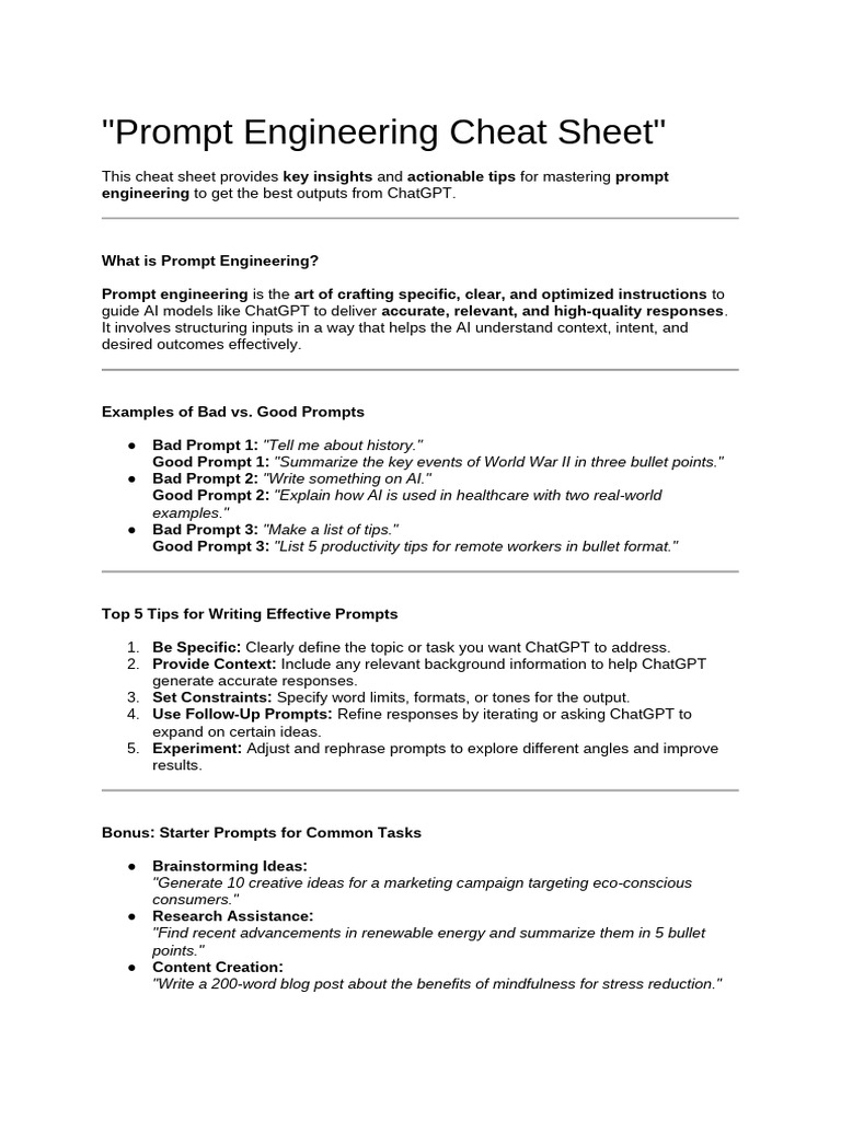 PromptEngCheat Sheet | PDF