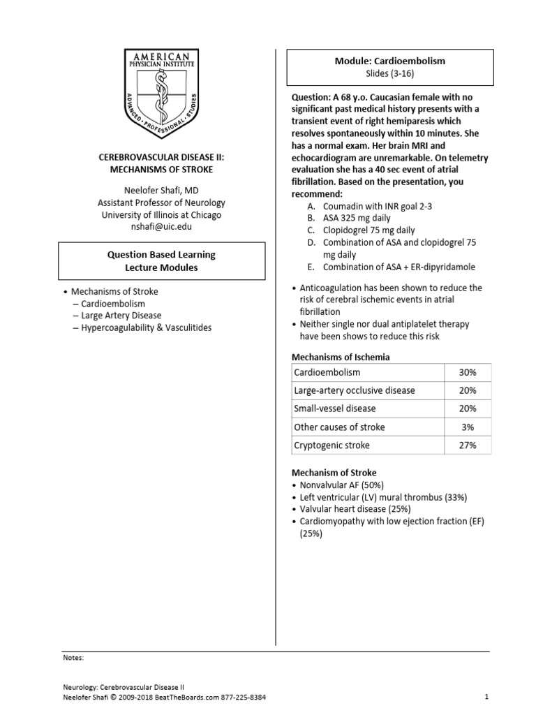Module: Cardioembolism | PDF | Stroke | Diseases And Disorders