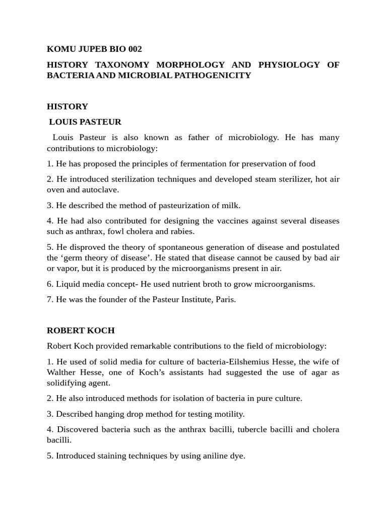 HISTORY TAXONOMY MORPHOLOGY & PHYSIOLOGY OF BACTERIA AND MICROBIAL PATHOGENICITY 1 220125 WED ...