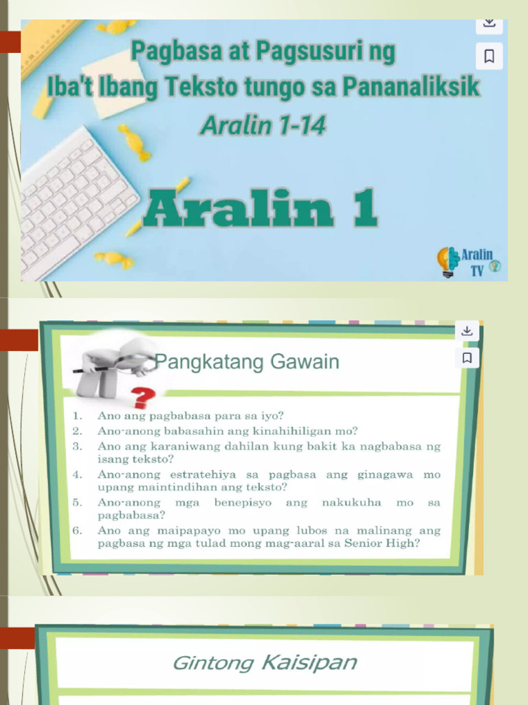 Aralin 1 PAGBASA AT PAGSUSURI | PDF