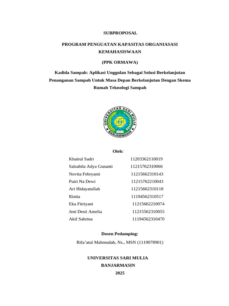 Sub-Prposal PPK Ormawa BEM Univ | PDF
