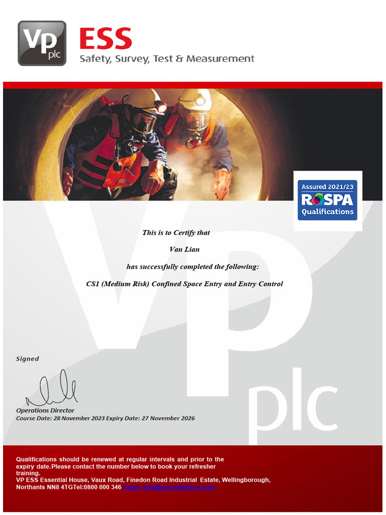 Van Lian - Confined Space - New ROSPA Certificate Template ESS November ...