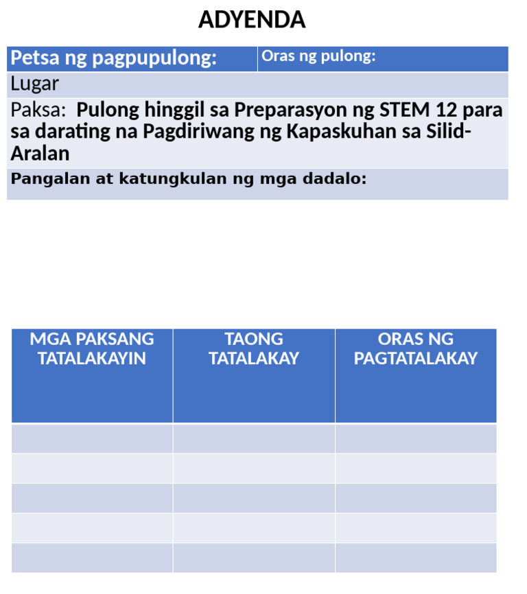 Paggawa NG Adyenda | PDF