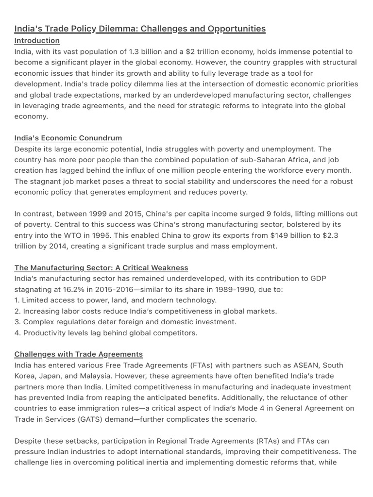 India’s Trade Policy: Challenges & Solutions | PDF | Mahatma Gandhi ...