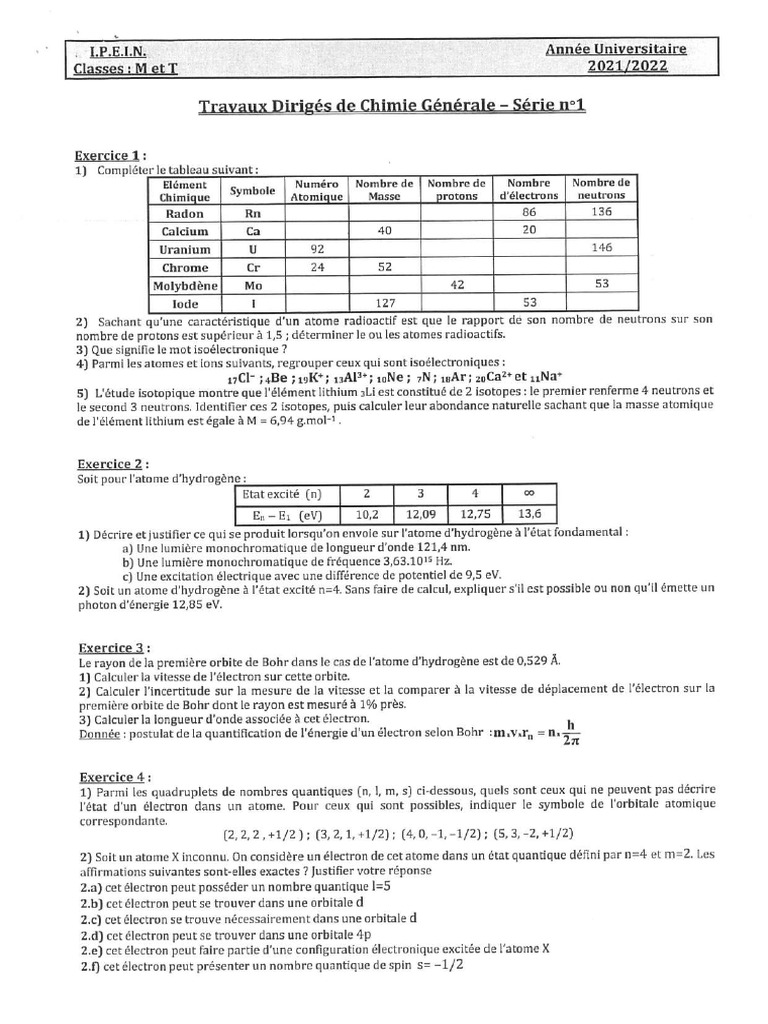 Chimie Générale 2023 IPEIN Series | PDF