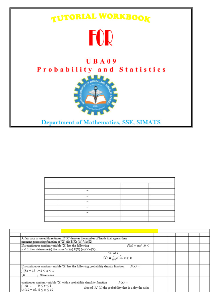 Tutorial Questions With Mapping For UBA09P&S | PDF | Random Variable ...