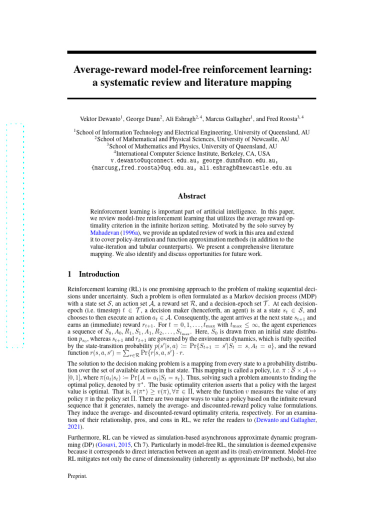 Average-reward Model-free Reinforcement Learning- A Systematic Review and Literature Mapping ...