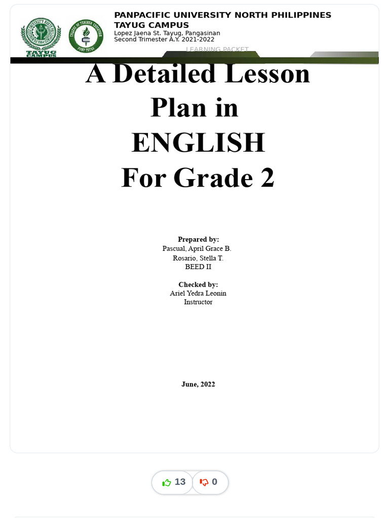 Grade 2 English Lesson Plan: Action Words | PDF | Learning