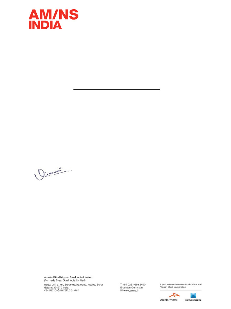 Ria Langalia Internship Letter AMNS PDF | PDF