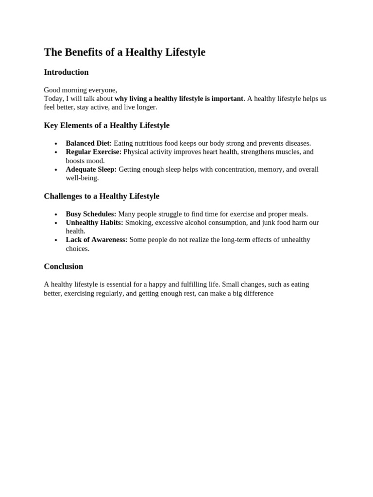 The Benefits of a Healthy Lifestyle | PDF