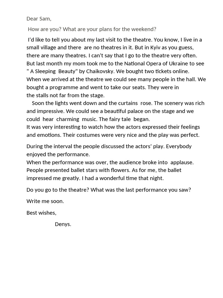A Visit To The Theatre Letter | PDF