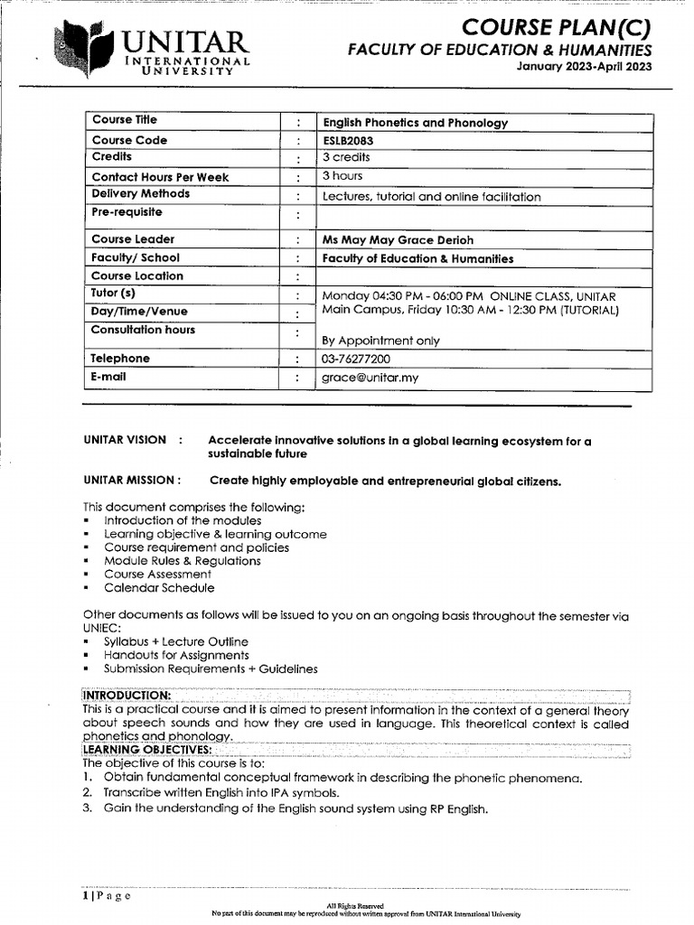 ESLB2083 - Course Plan | PDF