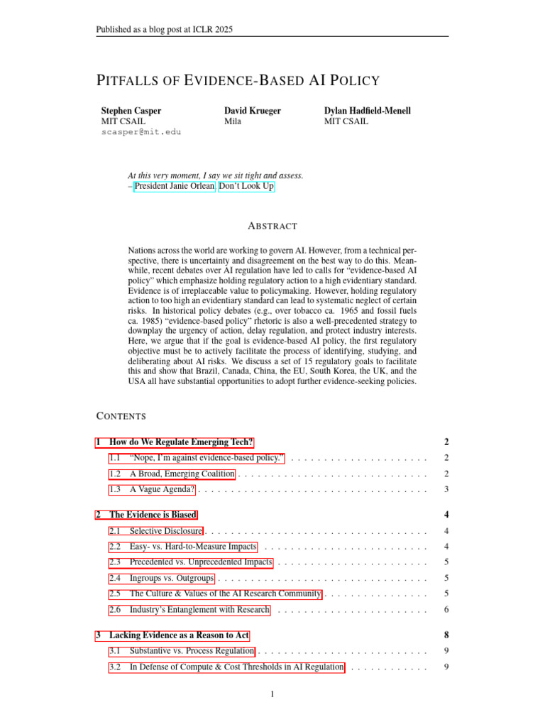 Pitfalls of Evidence-Based AI Policy | PDF | Artificial Intelligence ...