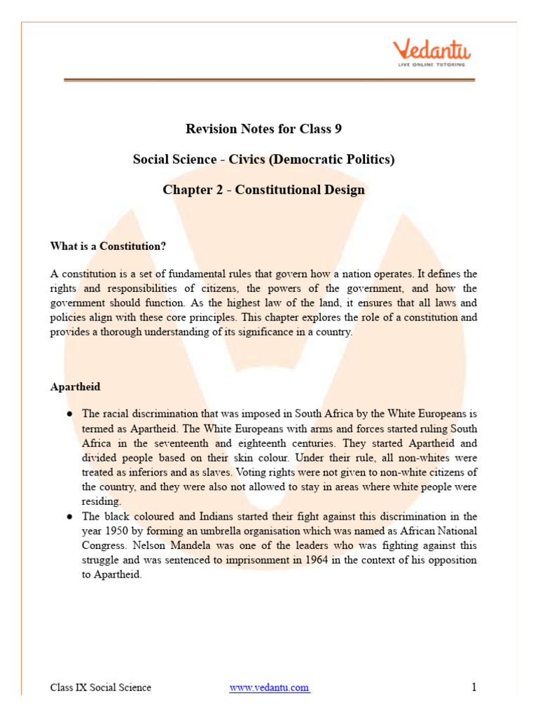 Class 9 Political Science: Constitutional Design | PDF | Apartheid ...