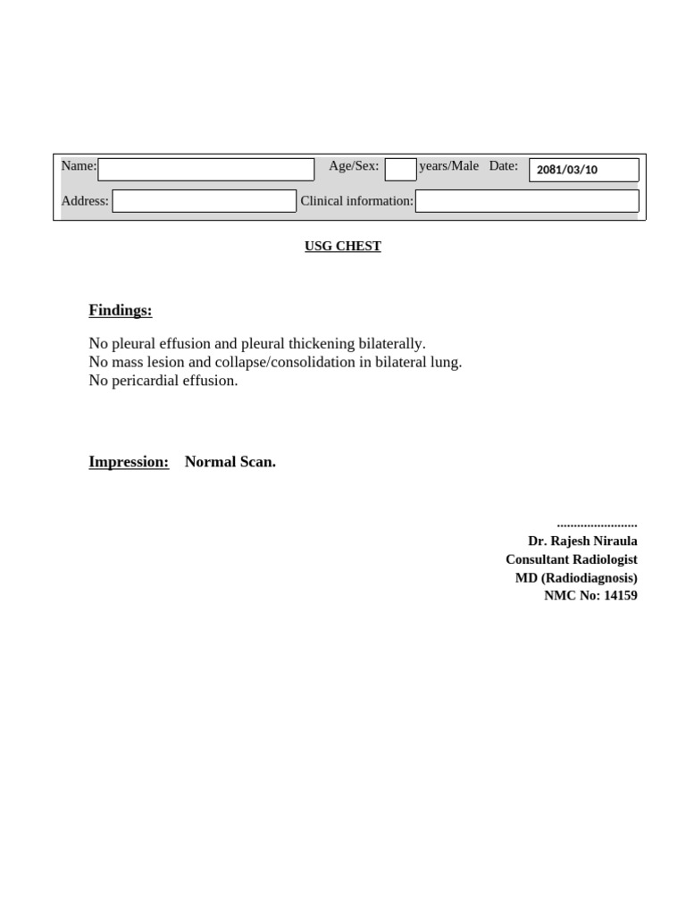 USG Chest Male | PDF