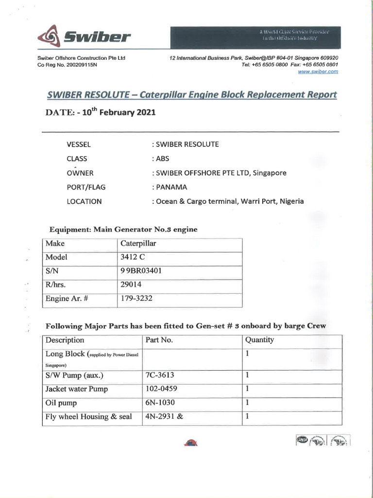 CAT Engine#3 Block Replacement Report | PDF