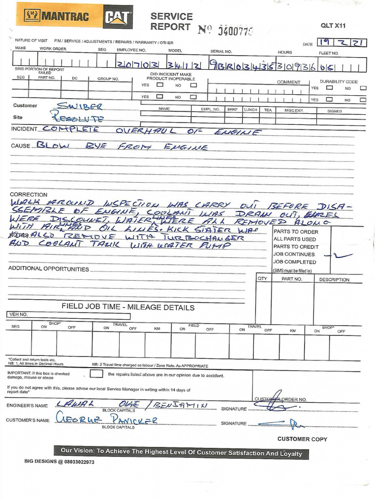 CAT No 5 Service Report | PDF