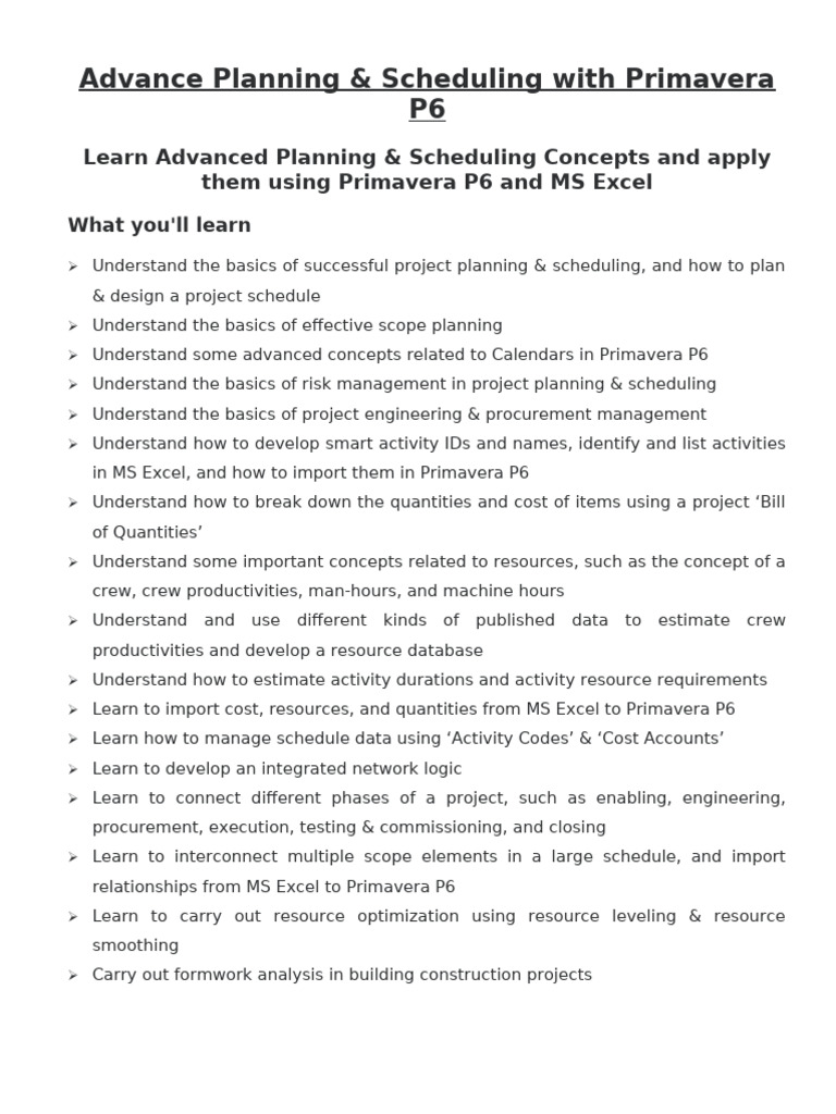 Advance Planning & Scheduling With Primavera P6 | PDF | Business