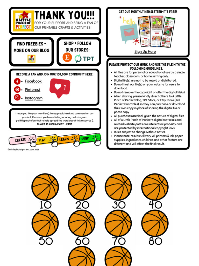 Basketball Counting Game - A Little Pinch of Perfect | PDF