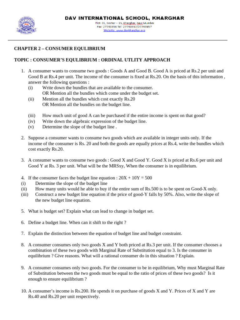 Consumer Equlibrium - Ordinal Utility | PDF | Economic Equilibrium ...
