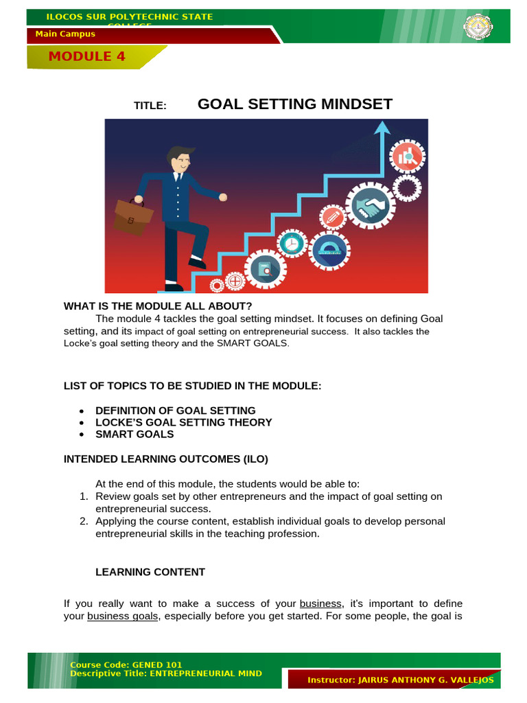 Module 4 Entrepreneurial Mind 1 | PDF | Goal Setting | Goal