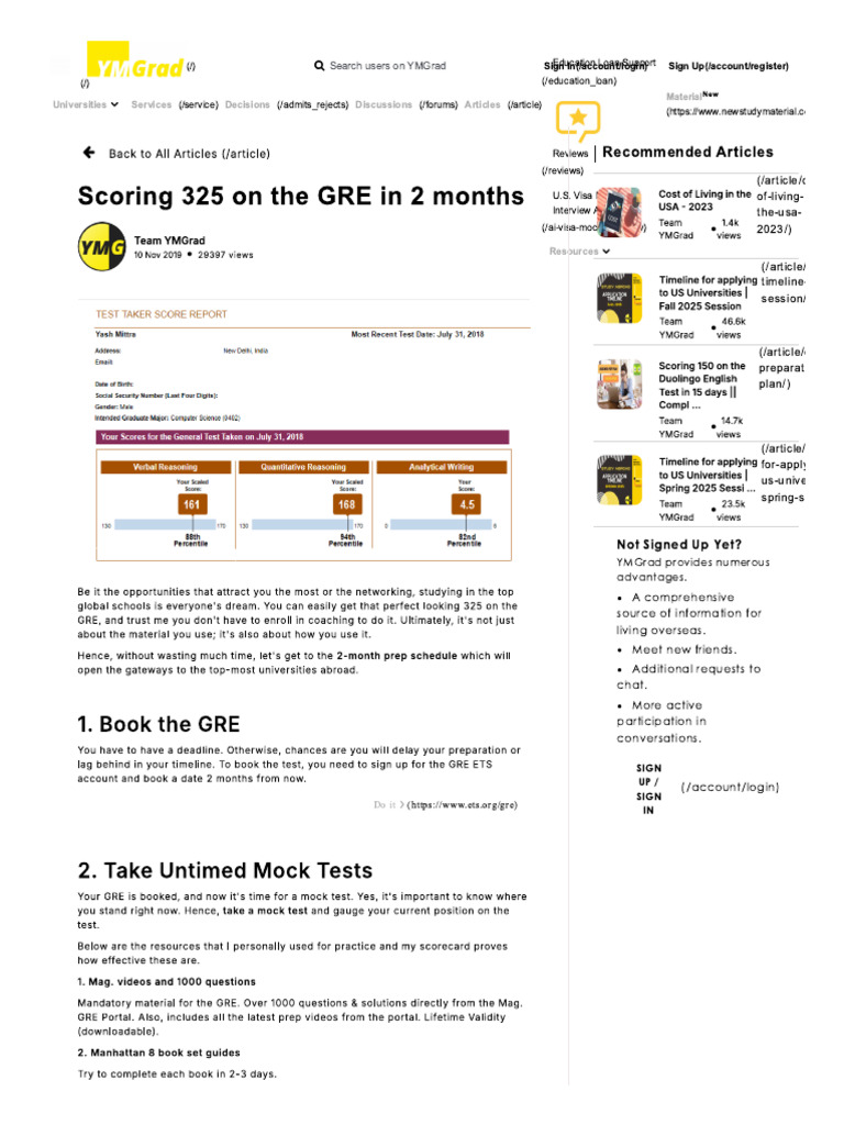 Scoring 325 On The GRE in 2 Months - YMGrad | PDF