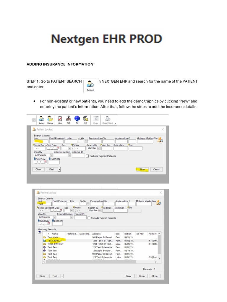 ADDING INSURANCE INFORMATION -nextgen ehr | PDF