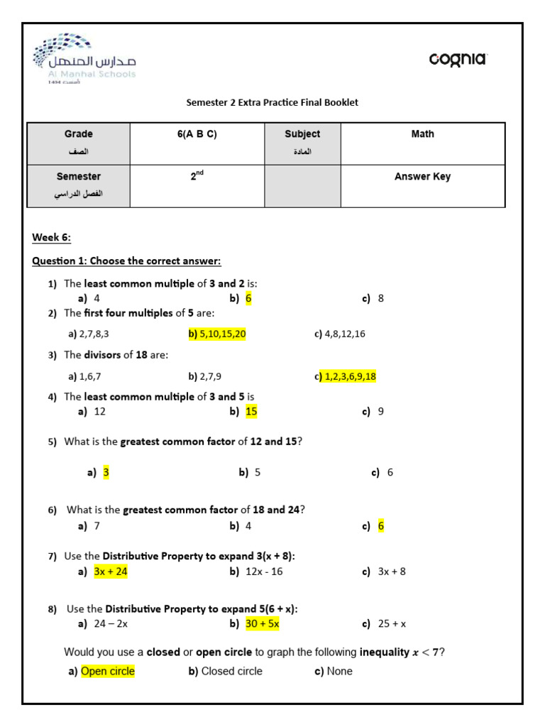 Extra Practice Final Booklet Grade 6 Answer Key | PDF | Subtraction ...