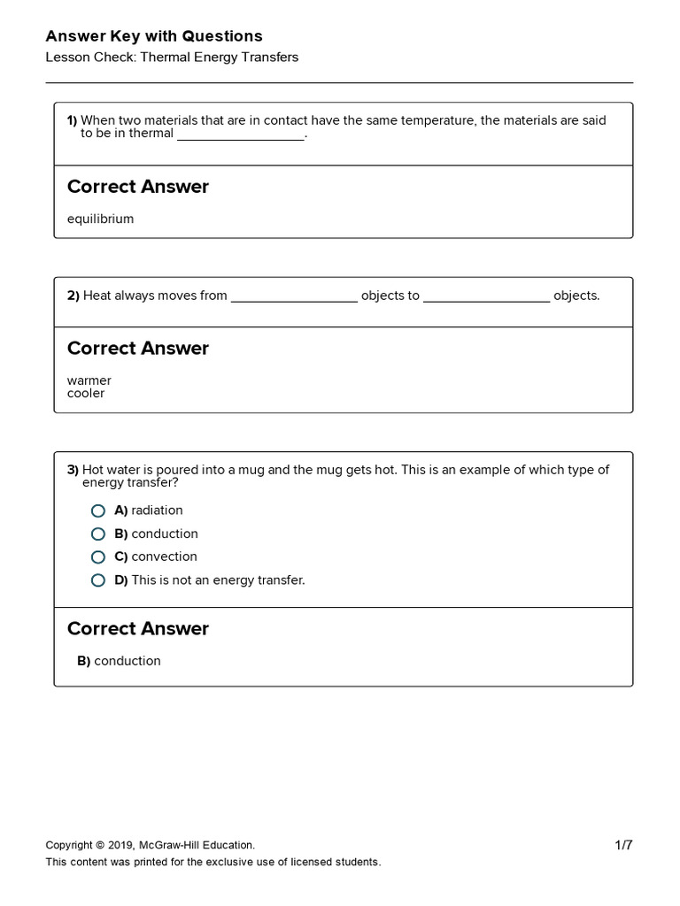 Lesson Check - Thermal Energy Transfers - AK | PDF | Thermal Conduction ...