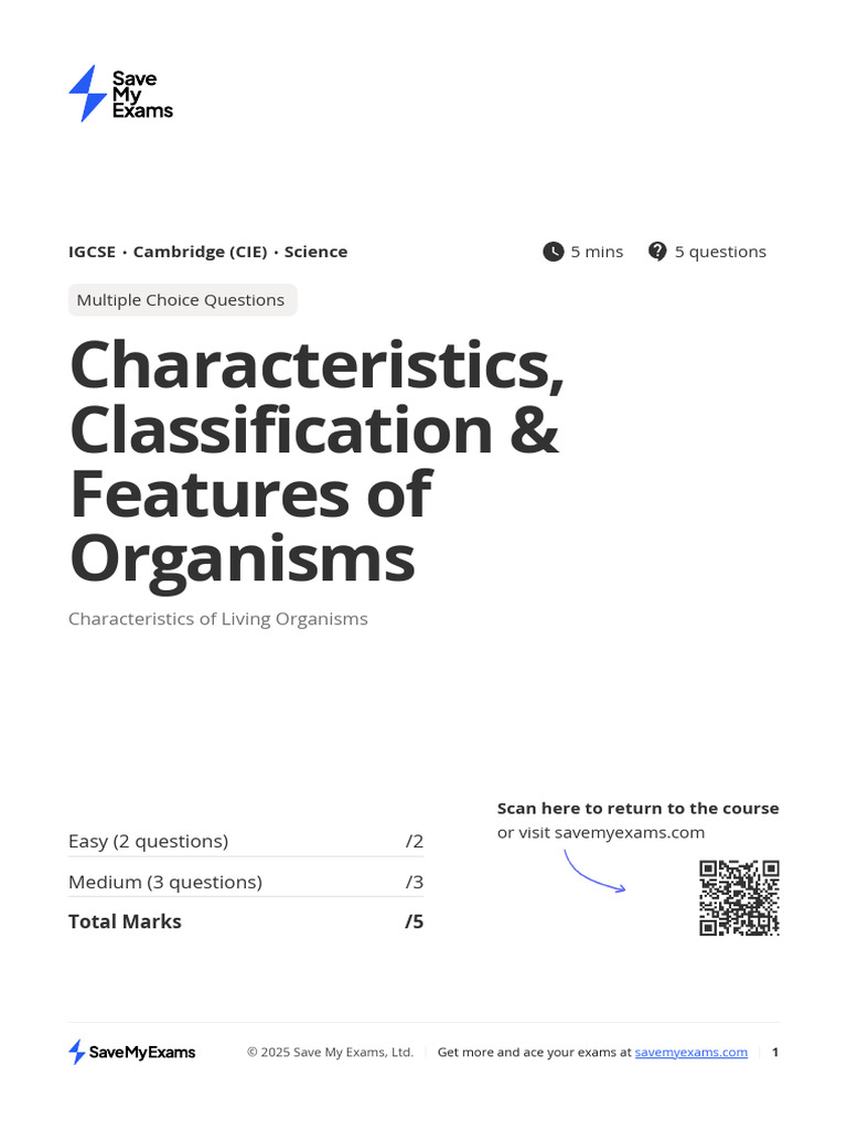 Characteristics Classification and Features of Organisms ...