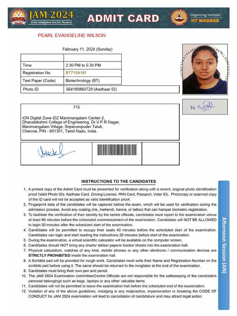 M137 K47 Admit Card | PDF