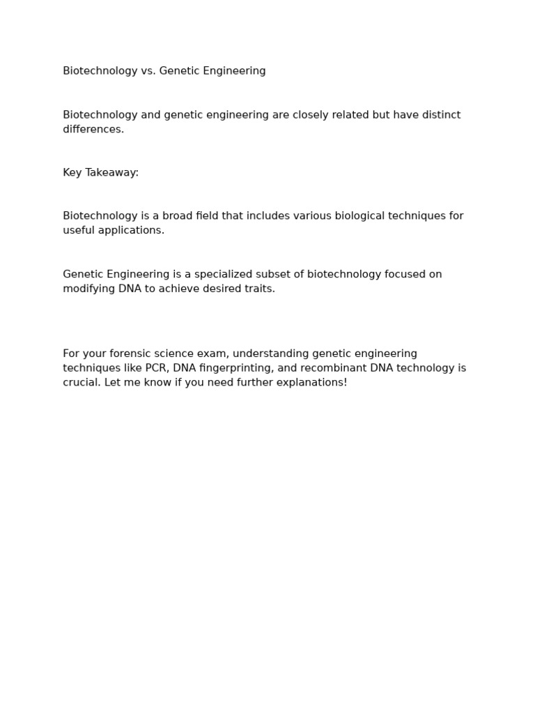Biotechnology vs. Genetic Engineering Explained | PDF