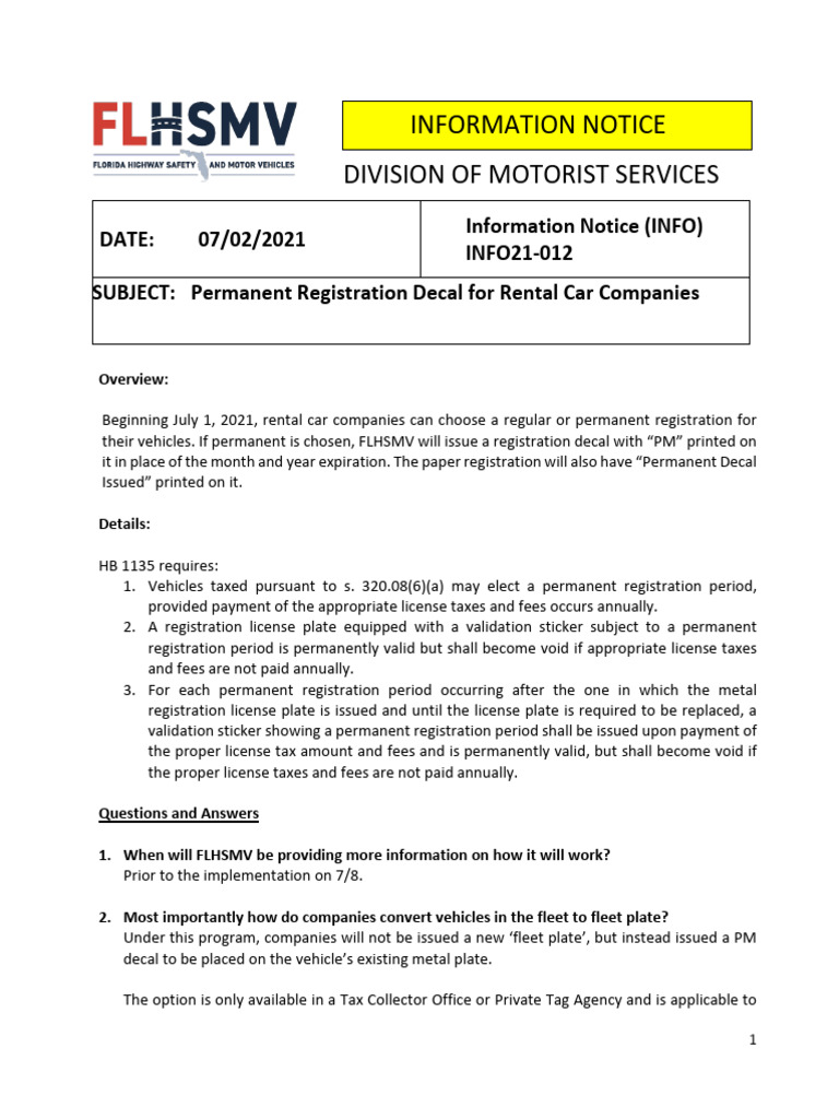 Permanent Registration Decal for Rentals | PDF | Vehicle Registration ...