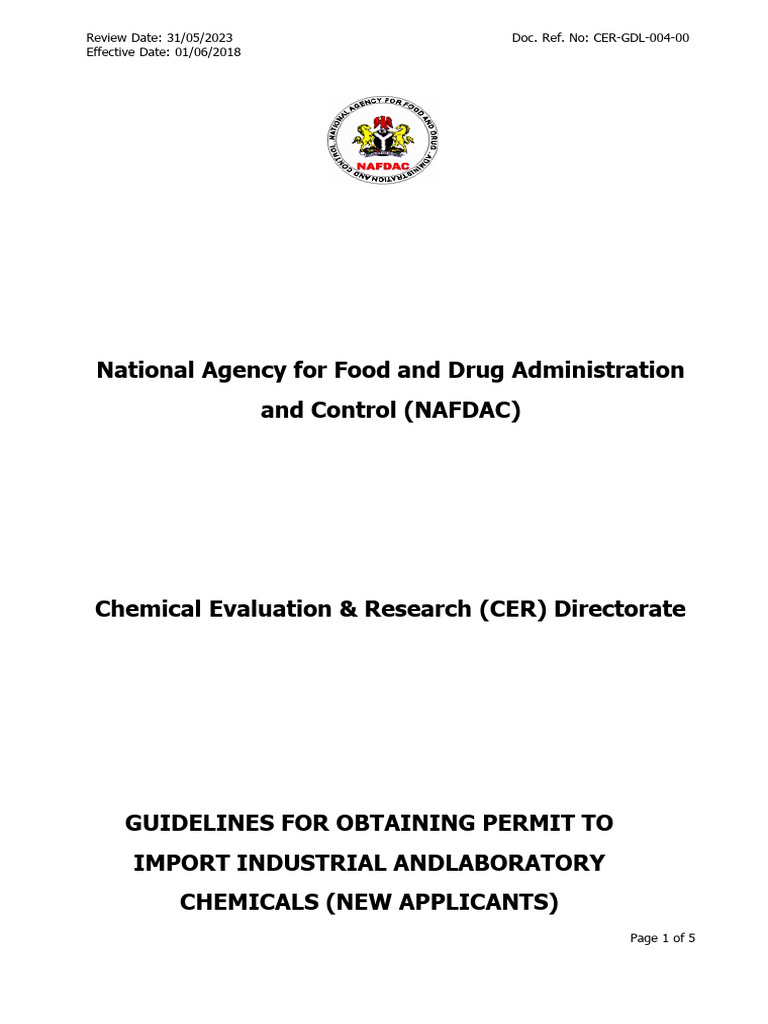 NAFDAC Guidelines for Chemical Import Permits | PDF