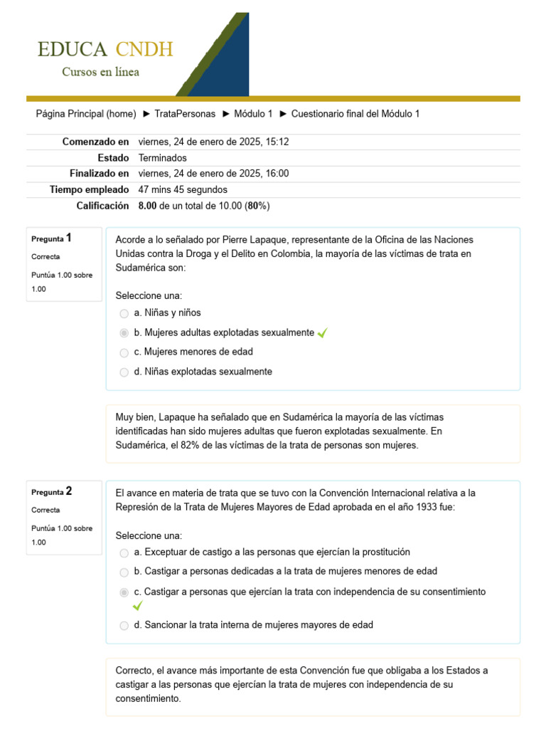 Cuestionario Final Del Módulo 1 | PDF | Trata de personas | Derechos humanos