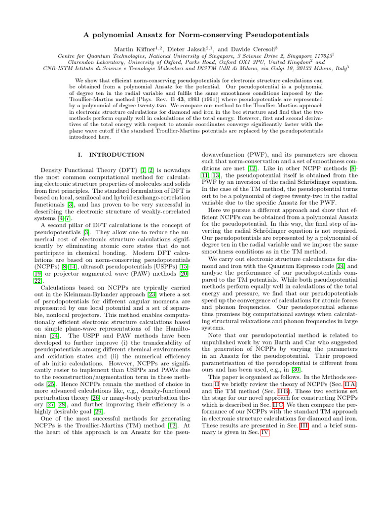New Norm-Conserving Pseudopotential | PDF | Quantum Chemistry | Density Functional Theory
