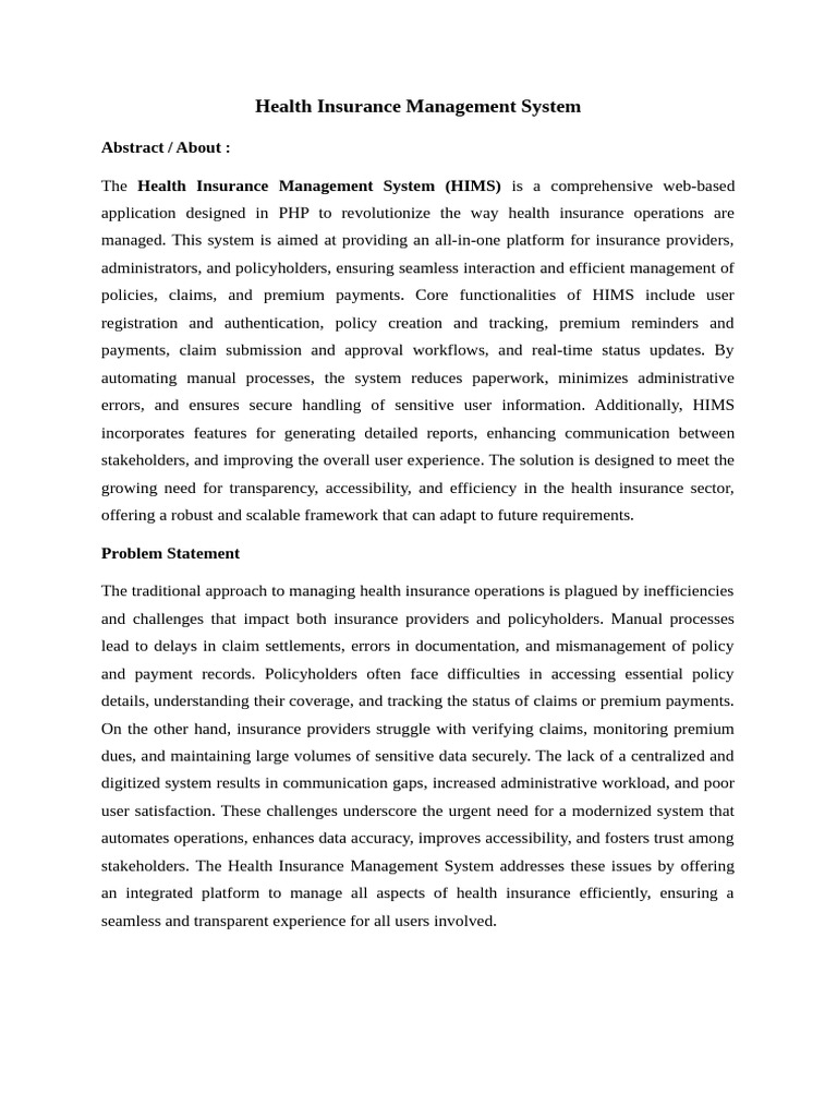 Health Insurance Management System - Partial | PDF | Insurance ...