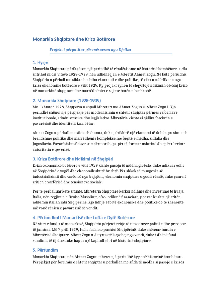 Monarkia Shqiptare Dhe Kriza Boterore | PDF