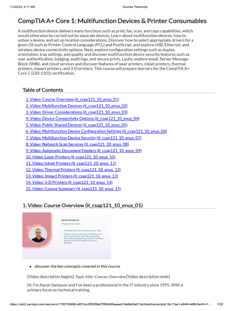 CompTIA A+ Core 1 Multifunction Devices & Printer Consumables | PDF ...