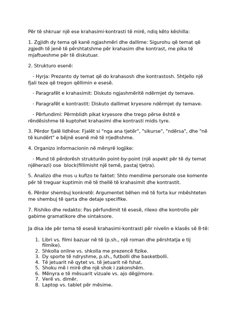 Pune Me Shkrim-Eseja Krahasuese-Kontrasti | PDF